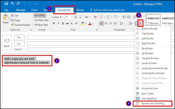 Add Border Around Text In Outlook Highlight Texts Quickly 